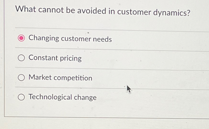 Solved What cannot be avoided in customer dynamics?Changing | Chegg.com