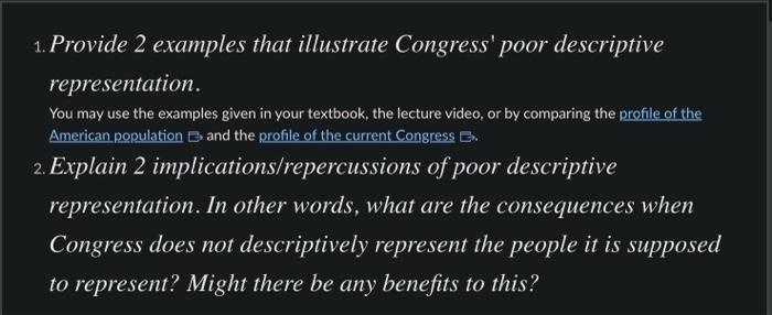 1. Provide 2 examples that illustrate Congress' poor | Chegg.com
