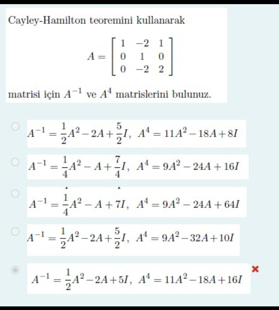 Solved using the cayley-hamilton teorem find the matrices | Chegg.com