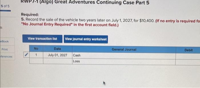 RWP /-1 (Algo) Great Adventures Continuing Case Part | Chegg.com