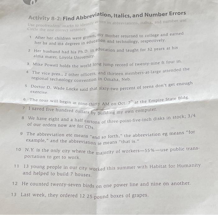 5 8 Activity 8-2: Find Abbreviation, Italics, and | Chegg.com