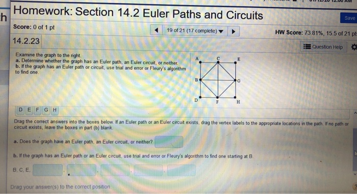 Solved Save Homework Section 142 Euler Paths And Circuits 3453