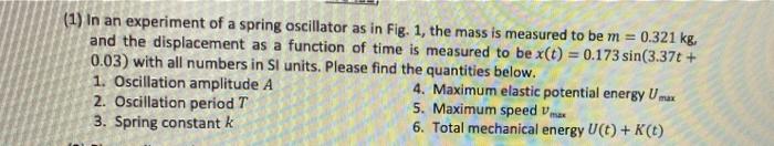 Solved (1) In an experiment of a spring oscillator as in | Chegg.com