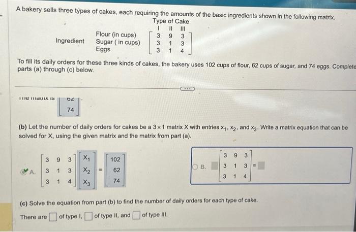 Solved A bakery sells three types of cakes, each requiring | Chegg.com