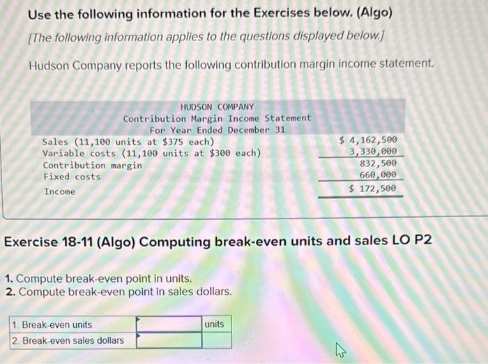 Solved Use the following information for the Exercises | Chegg.com