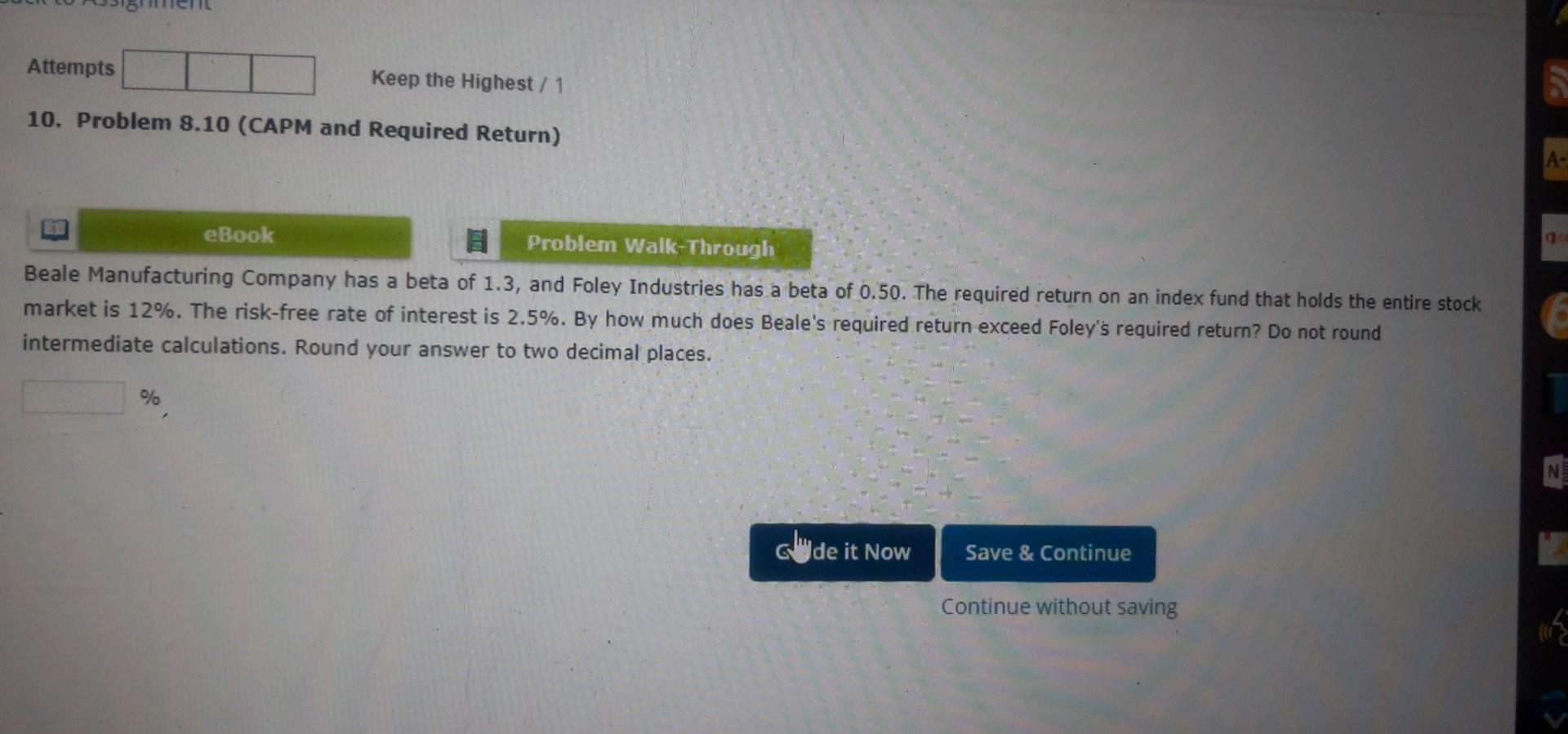 Solved 11. Problem 8.11 (CAPM and Required Return) Calculate | Chegg.com