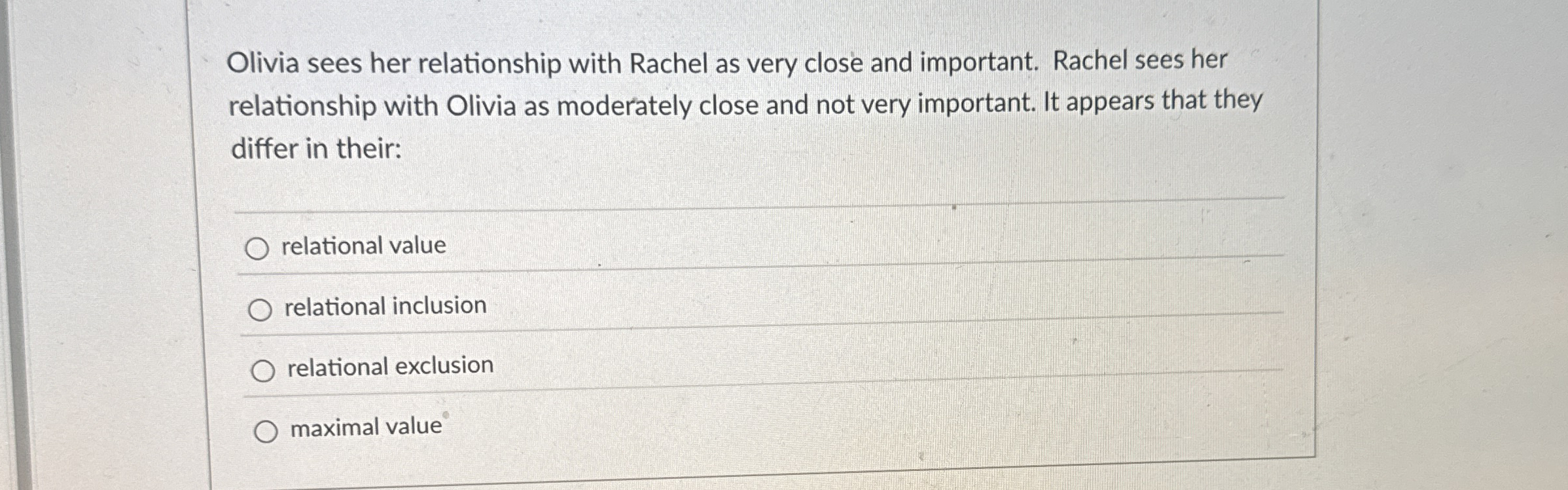 High Quality SOLUTION Olivia sees her relationship with Rachel as very | Chegg.com