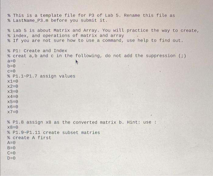 Solved Create the following matrices with the assigned | Chegg.com