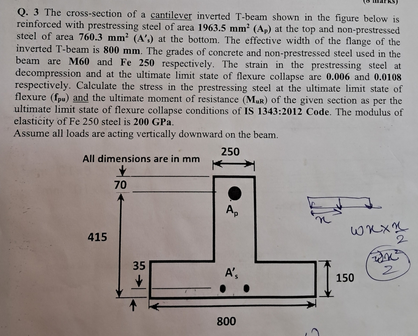 Q. 3 ﻿The cross-section of a cantilever inverted | Chegg.com