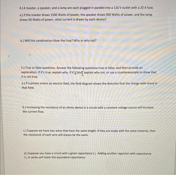 Solved 4.) A toaster, a speaker, and a lamp are each plugged | Chegg.com