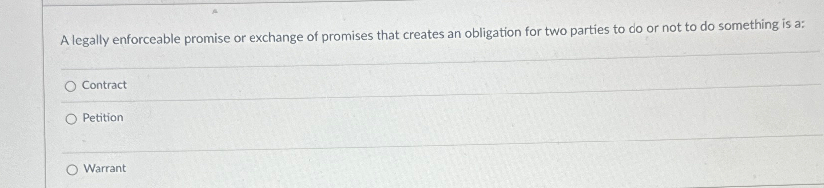 Solved A legally enforceable promise or exchange of promises | Chegg.com