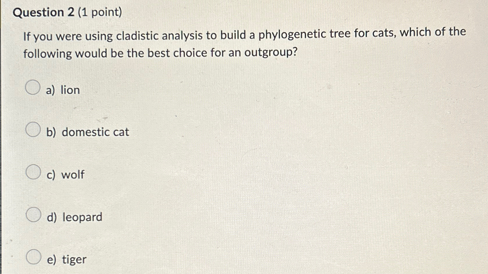 Solved Question 2 (1 ﻿point)If you were using cladistic | Chegg.com