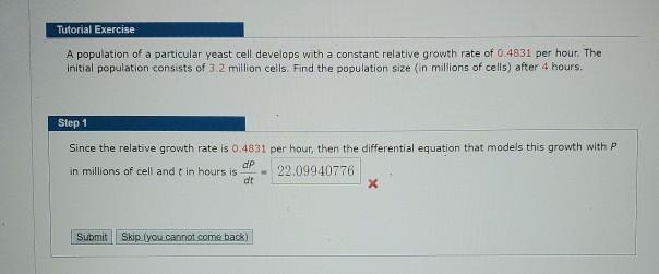 Solved Tutorial Exercise A population of a particular yeast | Chegg.com