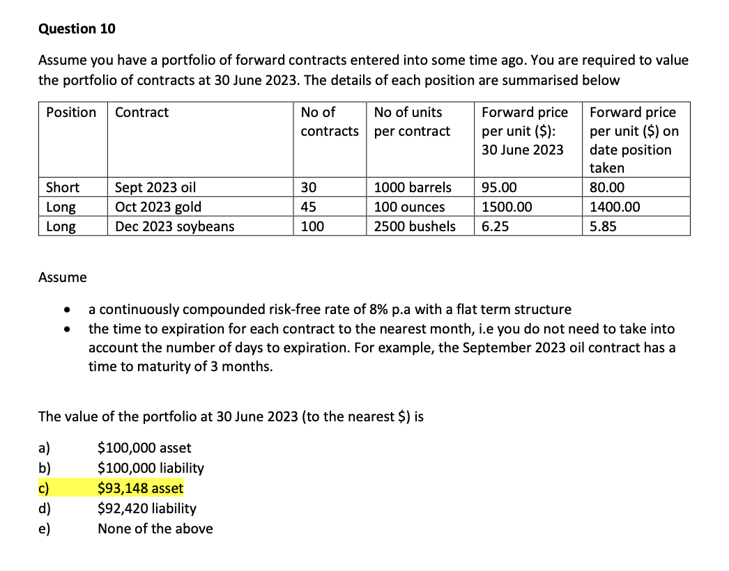 Solved Question 10Assume you have a portfolio of forward | Chegg.com