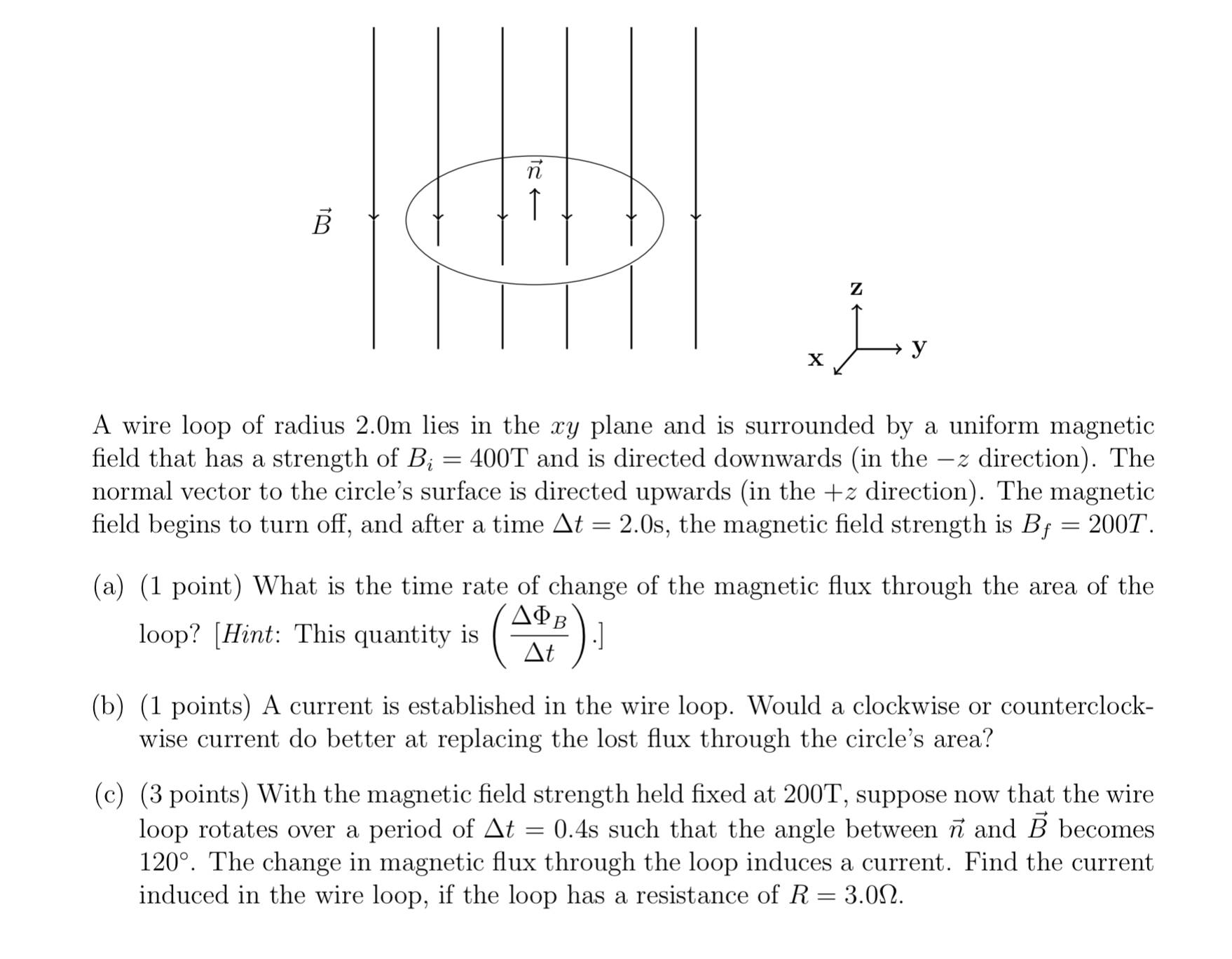 Solved A wire loop of radius 2.0m lies in the xy plane and | Chegg.com