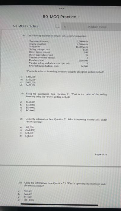 Solved 50 MCQ Practice 50 MCQ Practice Module Book 23) The | Chegg.com