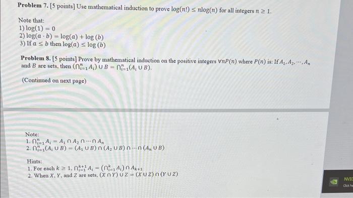 Solved Problem 7 [5 Points] Use Mathematical Induction To