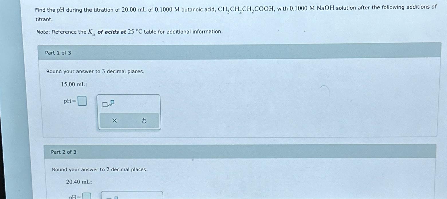 Solved Find the pH ﻿during the titration of 20.00mL ﻿of | Chegg.com