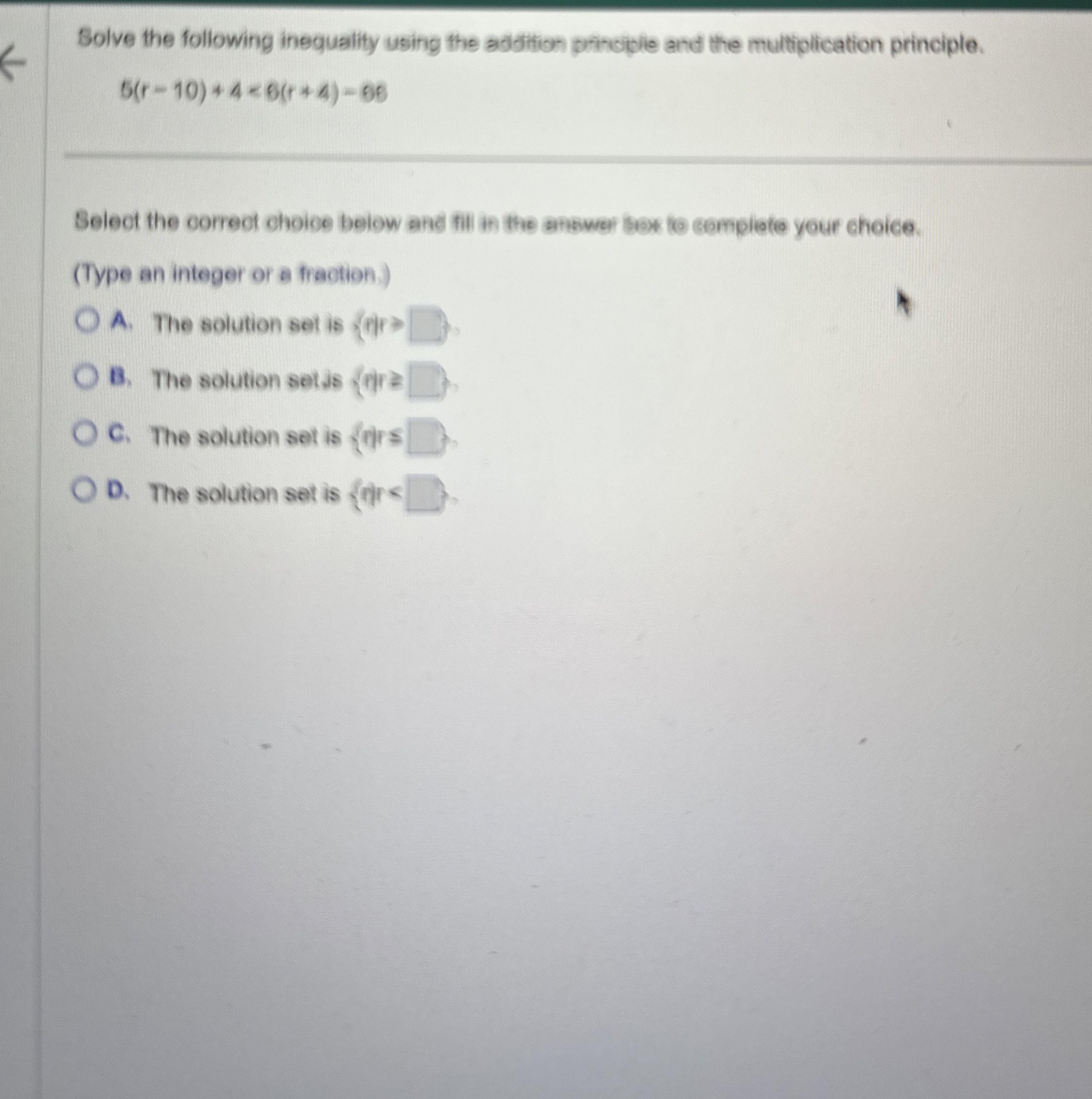 Solved Solve the following inequality using the addition | Chegg.com