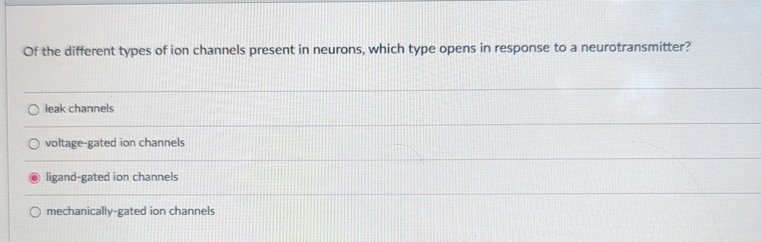 Solved Of the different types of ion channels present in | Chegg.com