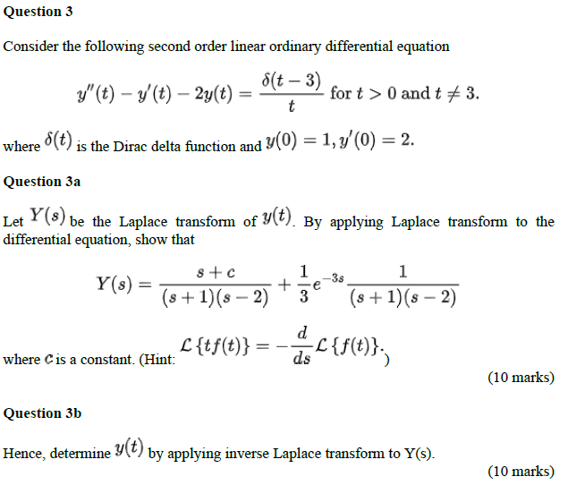 Solved Question 3consider The Following Second Order Linear