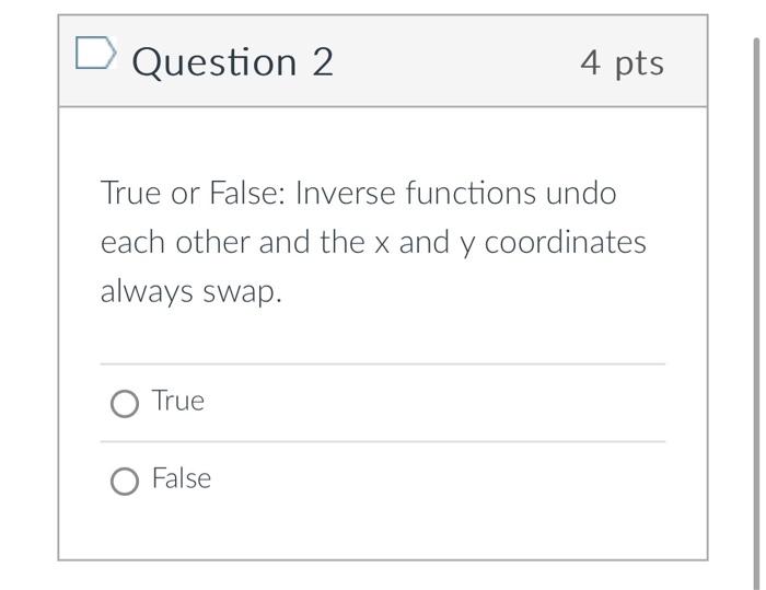 Solved True or False: Inverse functions undo each other and | Chegg.com