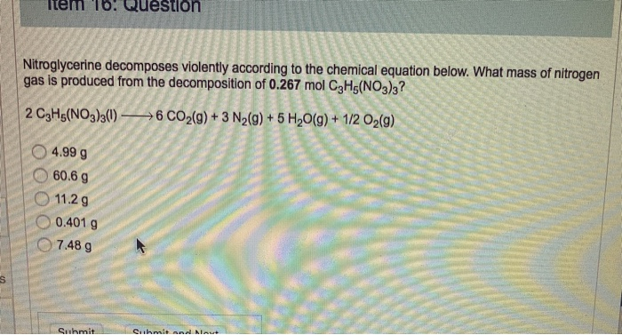 Solved 16. Nitroglycerine decomposes violently according to | Chegg.com
