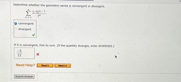 Solved Determine whether the geometric series is convergent | Chegg.com
