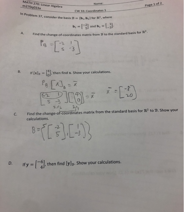 Solved MATH 270: Linear Algebra m270q033a Name: Page 1 of 2 | Chegg.com
