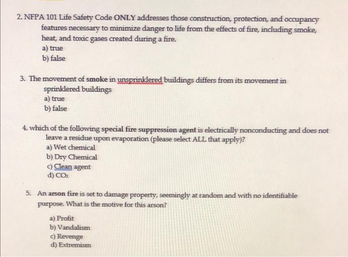 Solved 2. NFPA 101 Life Safety Code ONLY addresses those | Chegg.com