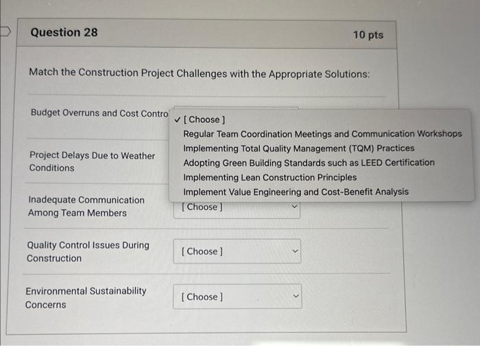 Solved Match the Construction Project Challenges with the | Chegg.com