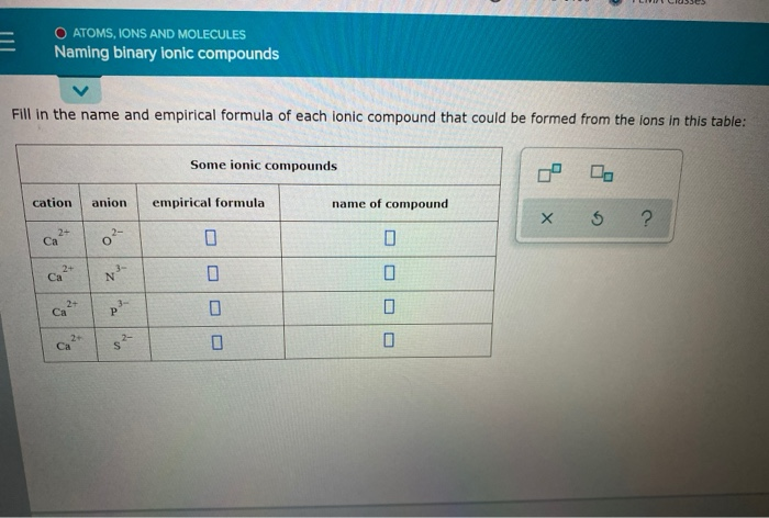 Solved O ATOMS, IONS AND MOLECULES Naming binary lonic | Chegg.com