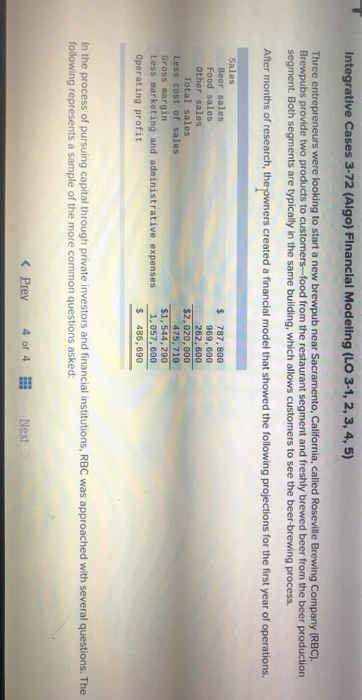 Solved Integrative Cases 3-72 (Algo) Financial Modeling (LO | Chegg.com