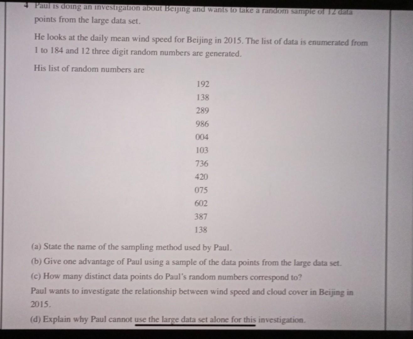 Solved Paul is doing an investigation about BejJing and | Chegg.com