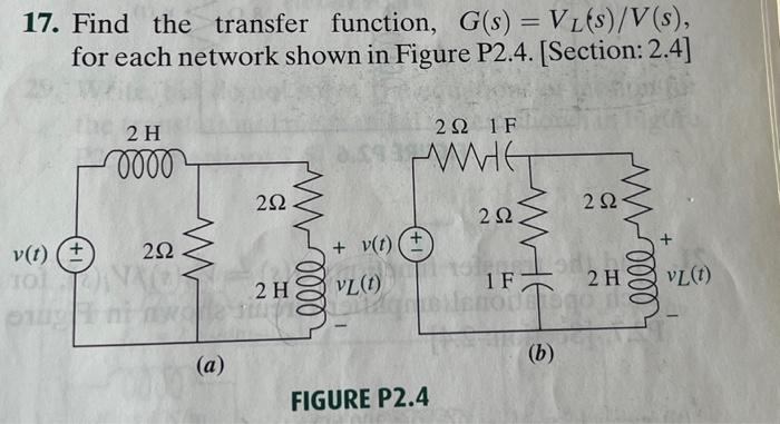 Solved 17. Find the transfer function, G(s)=VL(s)/V(s), for | Chegg.com