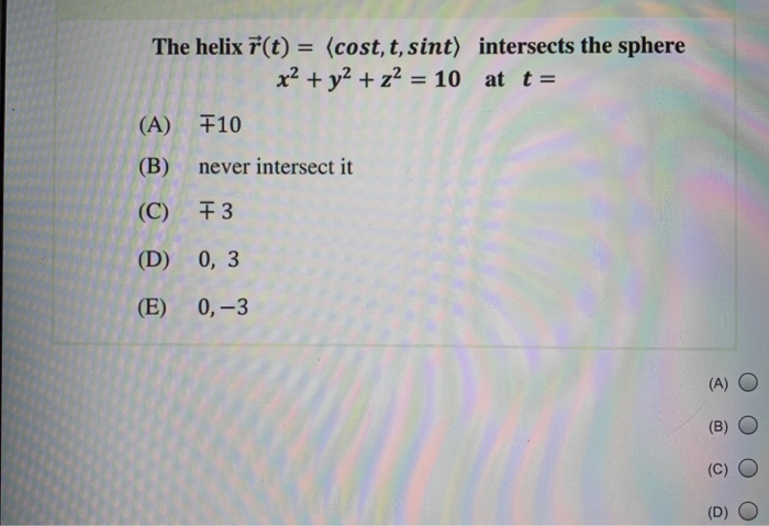 Solved The helix r(t) = (cost, t, sint) intersects the | Chegg.com