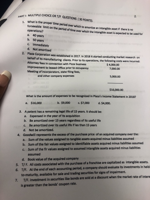 Solved MULTIPLE CHOICE OR T/F QUESTIONS (30 POINTS). PARTI: | Chegg.com
