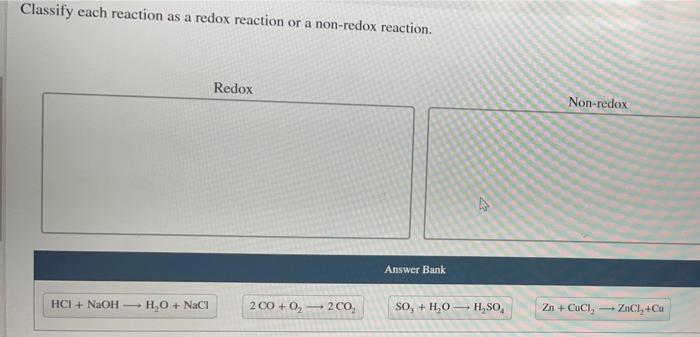 Solved Classify each reaction as a redox reaction or a | Chegg.com