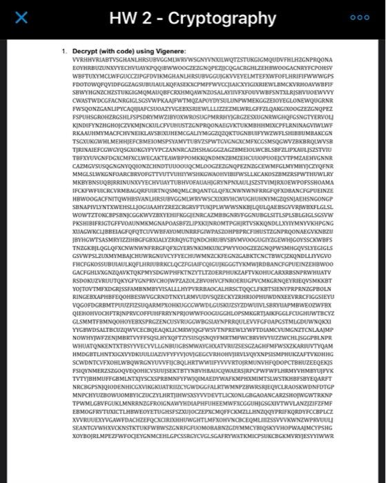Solved HW 2 - Cryptography 1. Decrypt (with code) using | Chegg.com