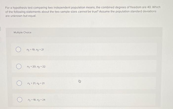 Solved For a hypothesis test comparing two independent | Chegg.com