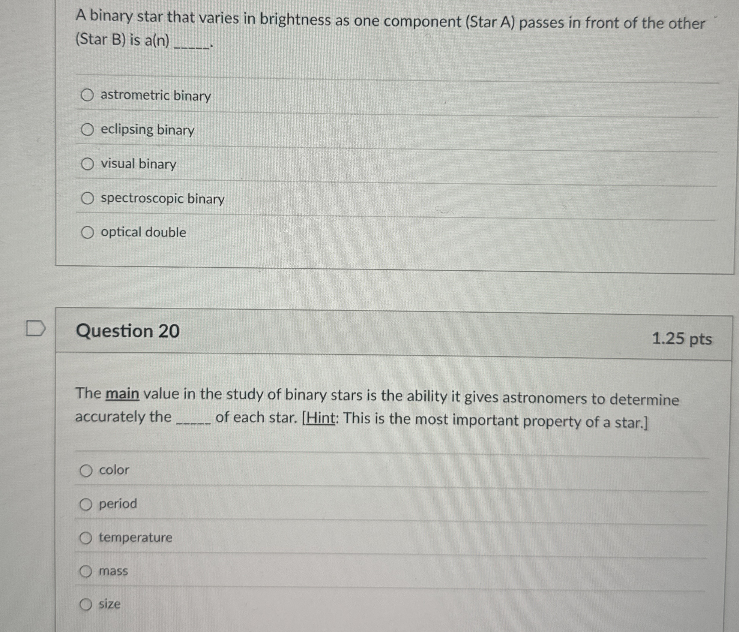 Solved A binary star that varies in brightness as one | Chegg.com