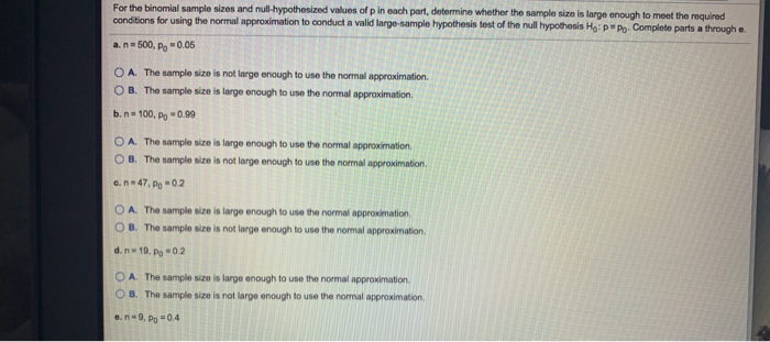 Solved For the binomial sample sizes and null-hypothesized | Chegg.com
