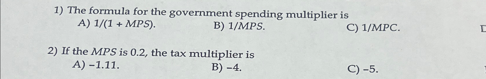 Solved The formula for the government spending multiplier | Chegg.com