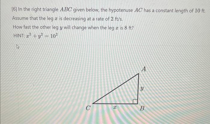 Solved [6] In the right triangle ABC given below, the | Chegg.com