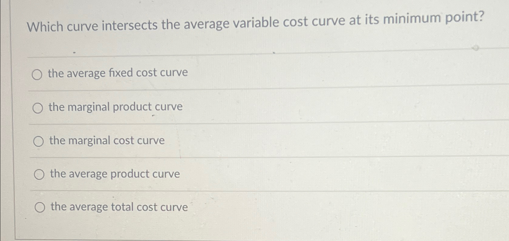 Solved Which Curve Intersects The Average Variable Cost 2827
