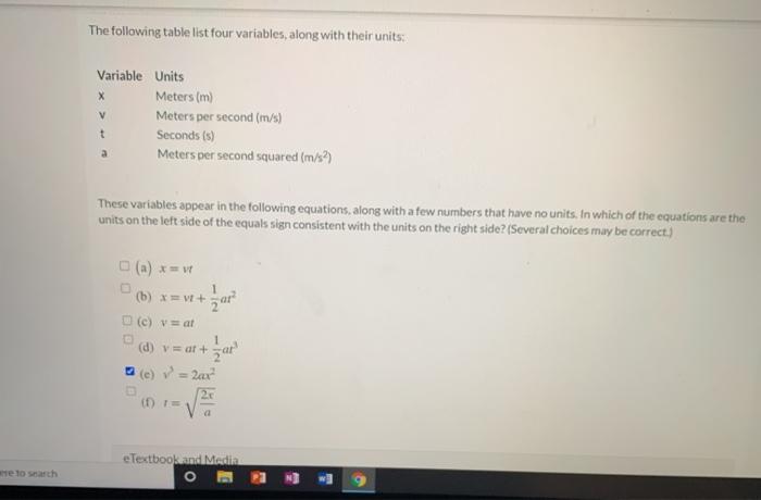 Solved The following table list four variables, along with | Chegg.com