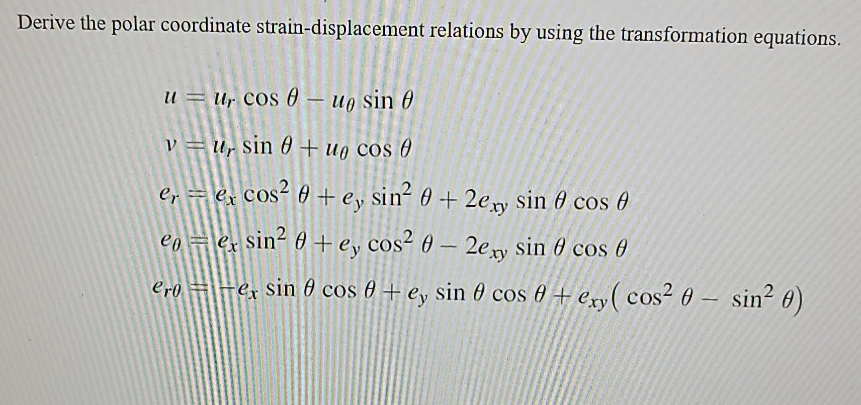 Solved Derive the polar coordinate strain-displacement | Chegg.com