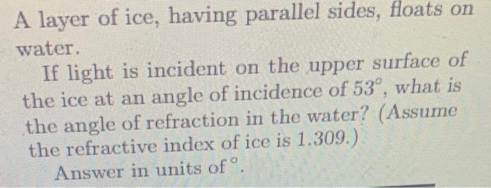 Solved A layer of ice, having parallel sides, floats on | Chegg.com
