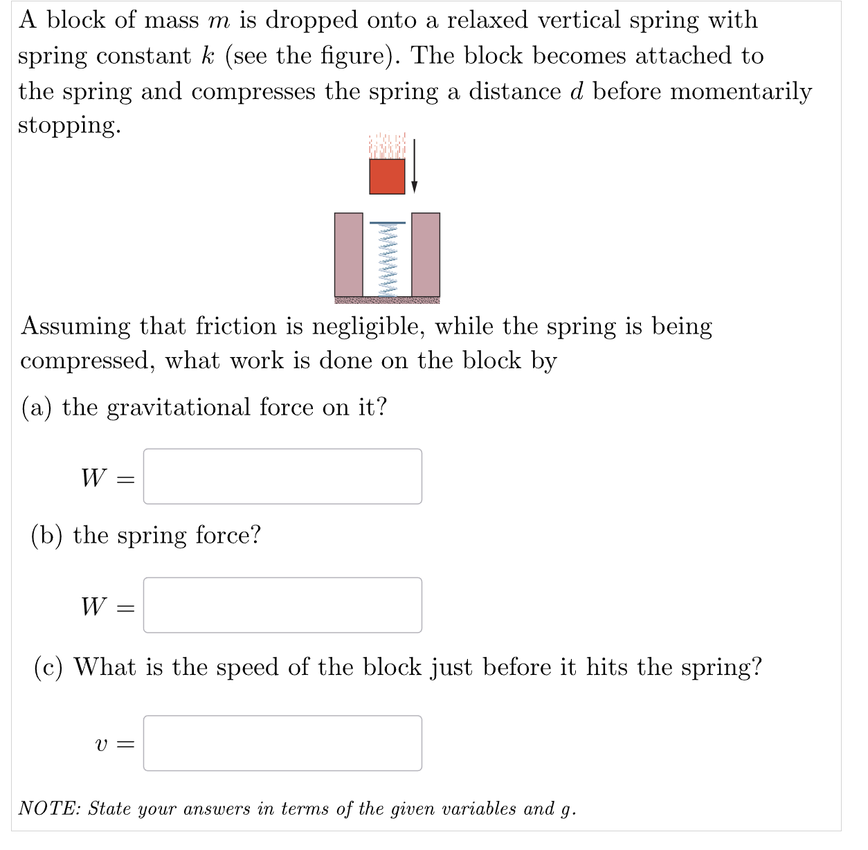 A block of mass \( ﻿m \) ﻿is dropped onto a relaxed | Chegg.com