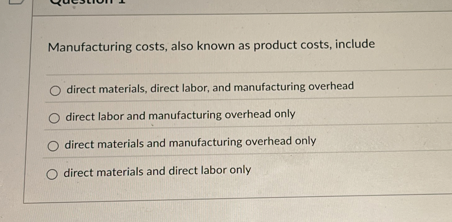 Solved Manufacturing costs, also known as product costs, | Chegg.com